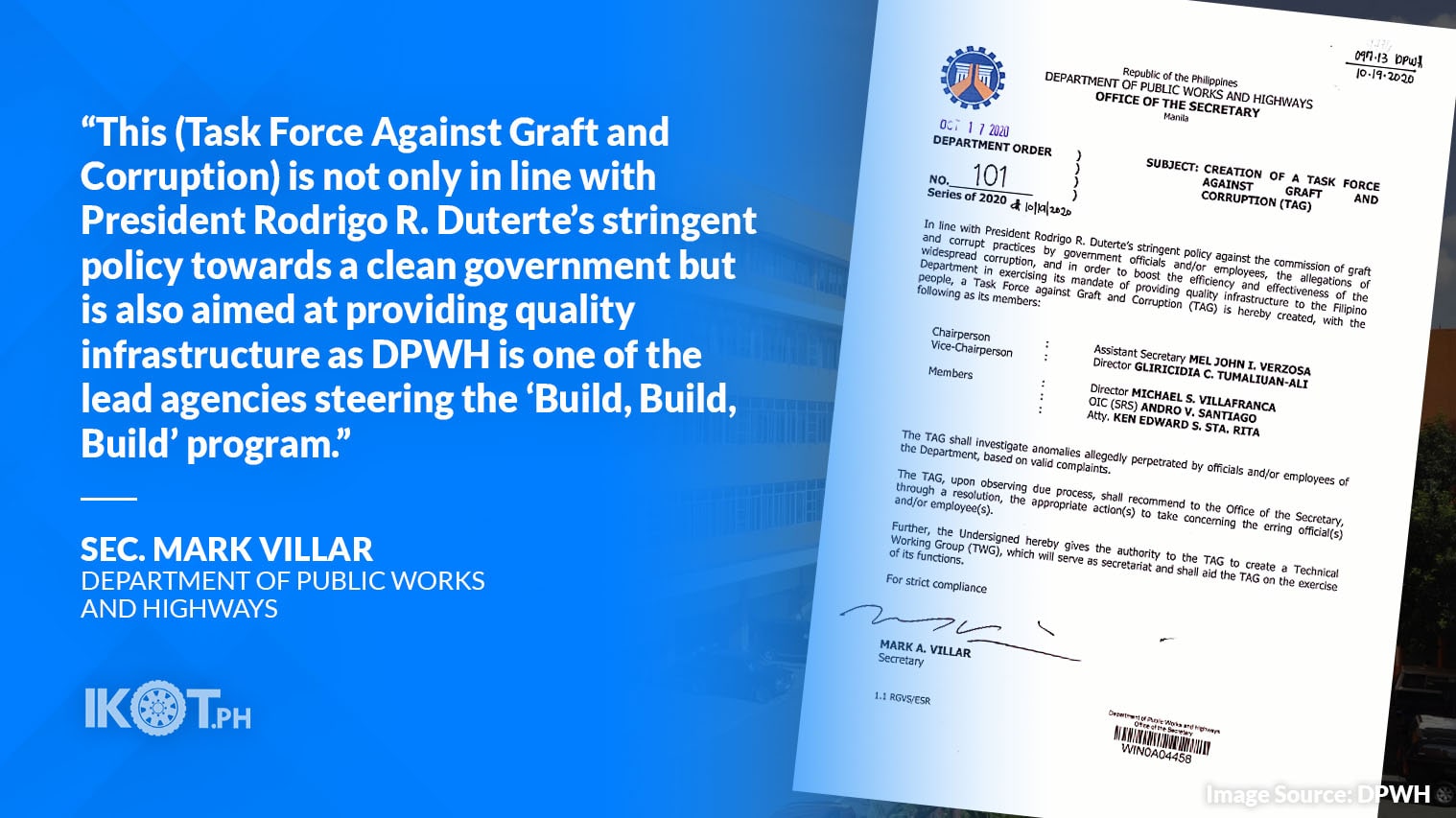 VILLAR FORMS TASK FORCE VS CORRUPTION IN DPWH — IKOT.PH