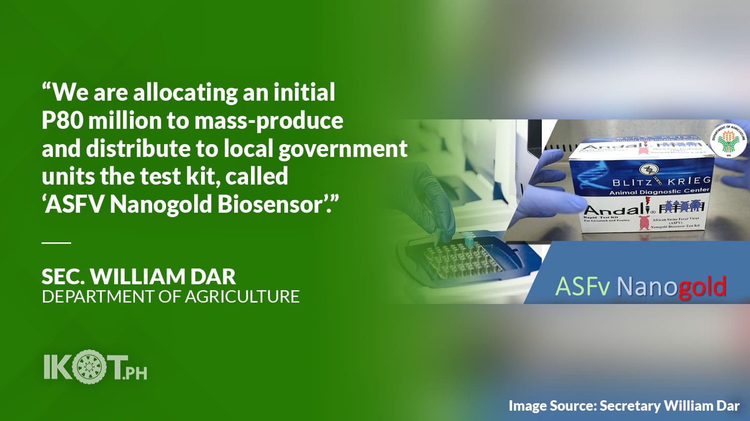 DA TO MASS-PRODUCE ASF TEST KITS – DAR — IKOT.PH
