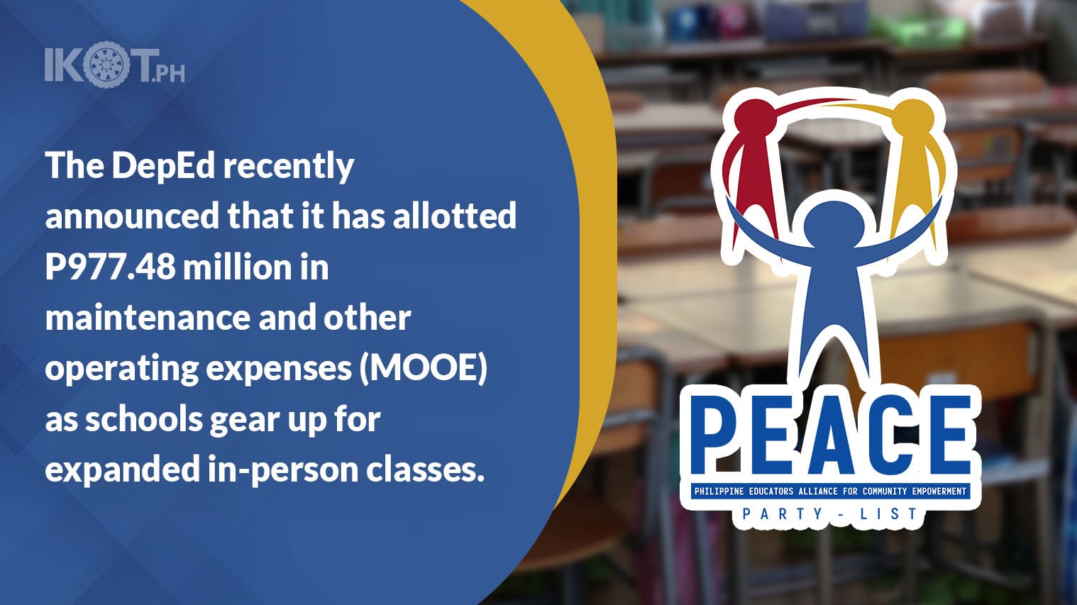 DEPED URGED TO USE P977-M MOOE TO AID SCHOOLS — IKOT.PH