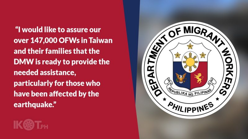 DMW READY TO AID OFWS IN QUAKE-HIT TAIWAN — IKOT.PH