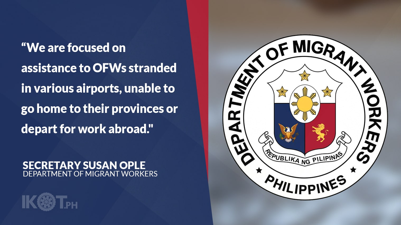 DMW GIVES ASSISTANCE TO OFWS STRANDED BY PAENG — IKOT.PH