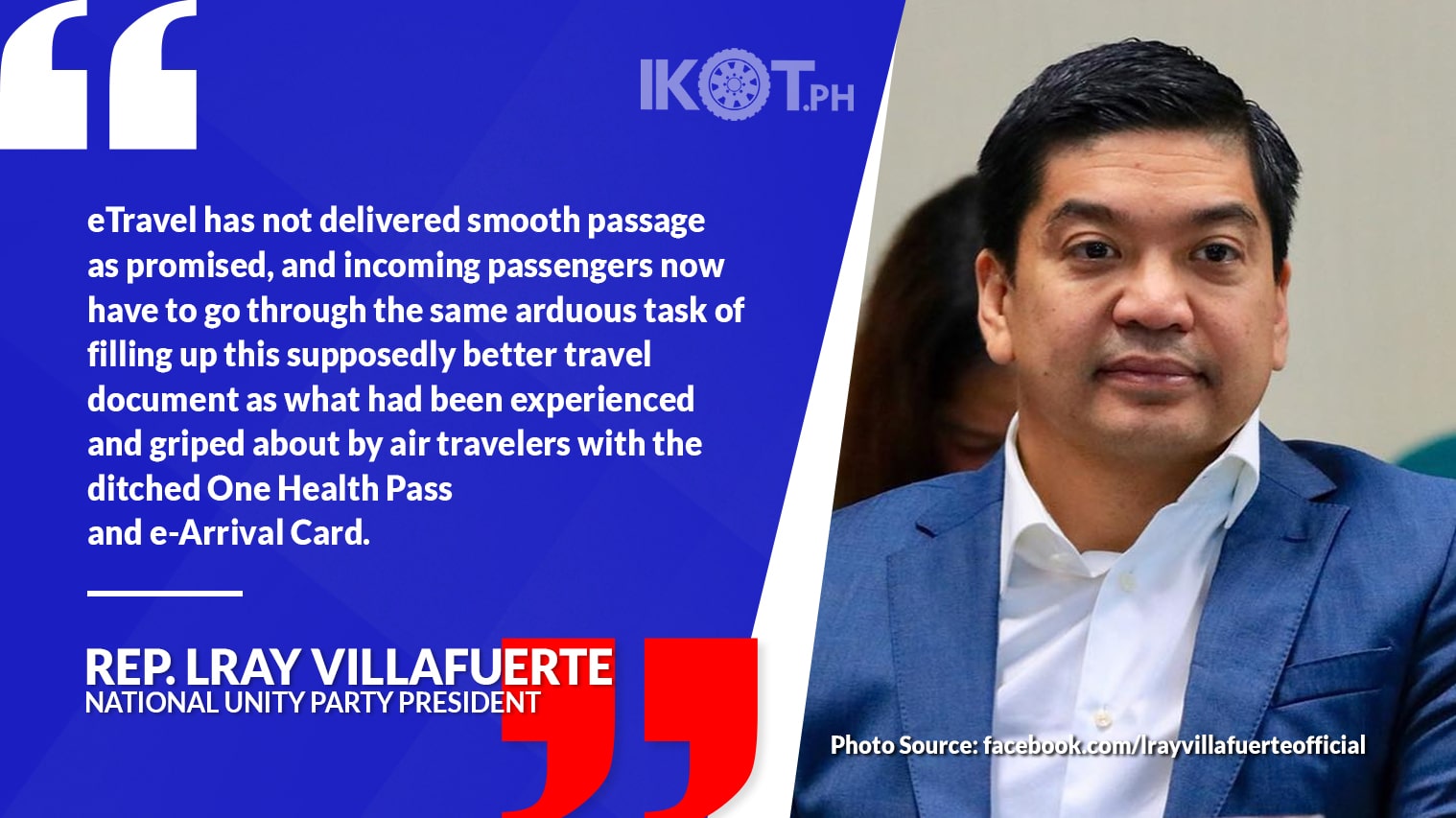VILLAFUERTE: DITCH ETRAVEL FOR INBOUND TRAVELERS — IKOT.PH