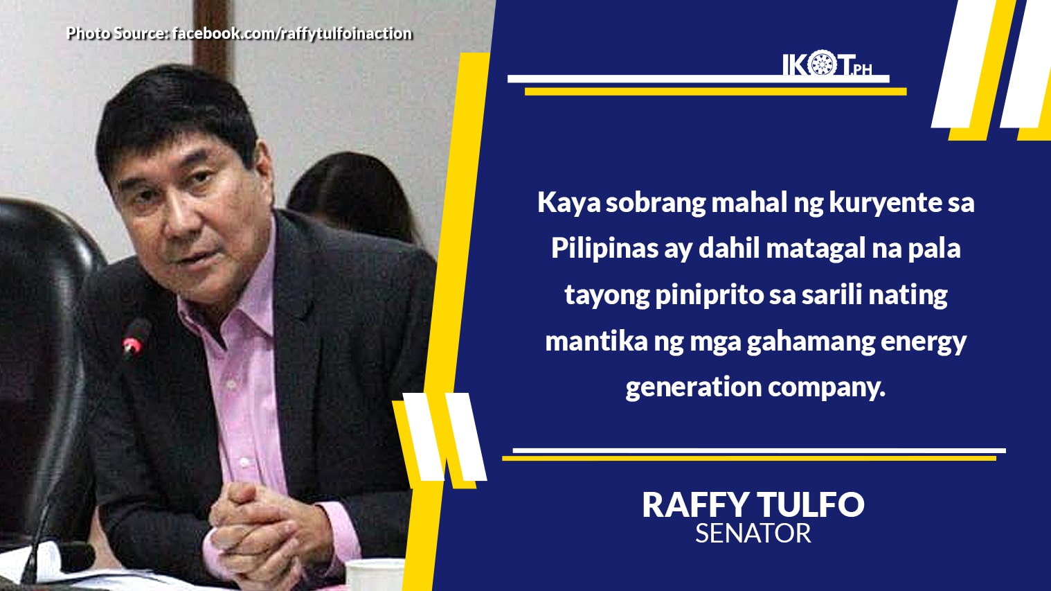 TULFO SLAMS GENCOS FOR HIGH POWER RATES — IKOT.PH