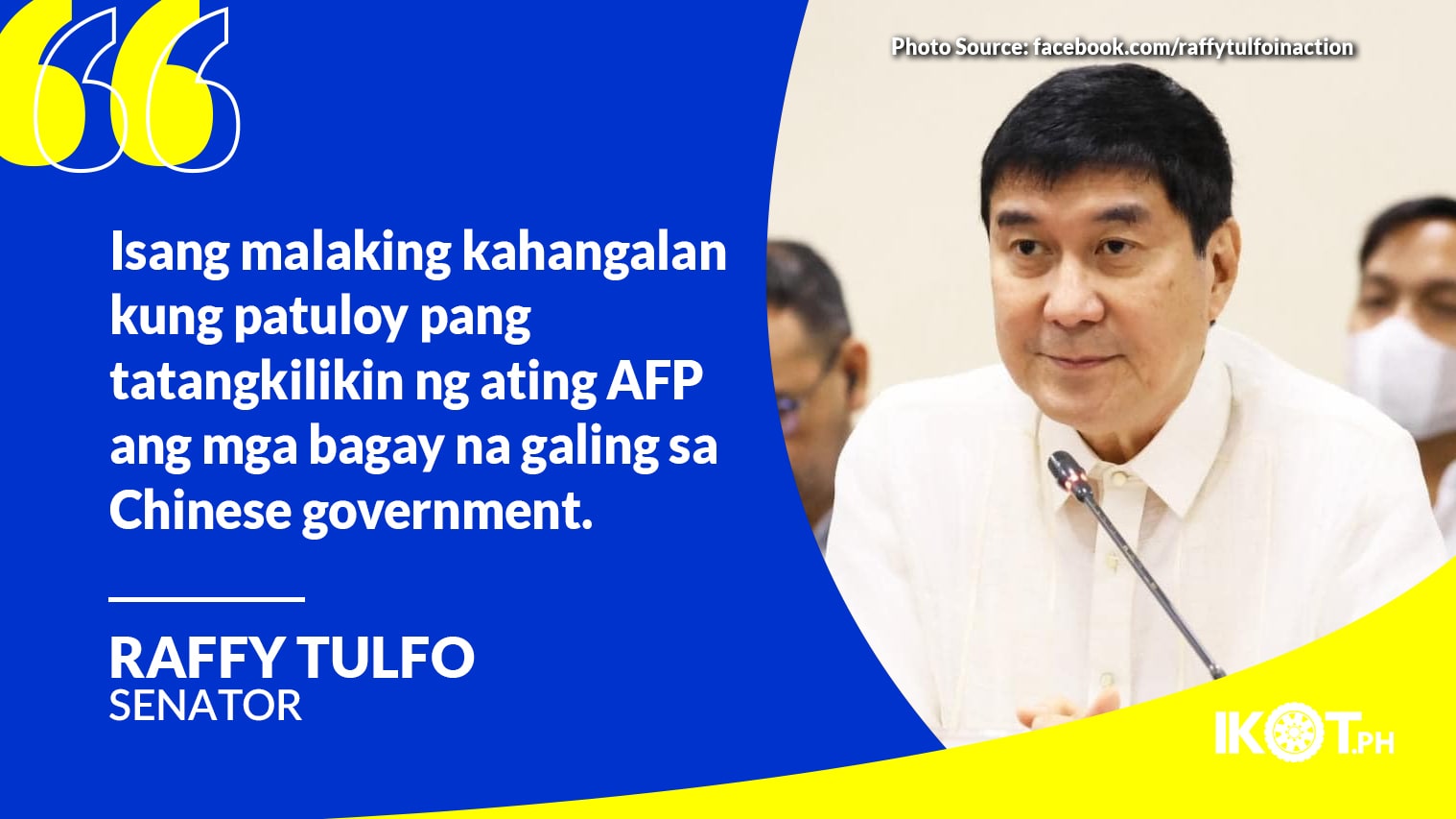 TULFO WANTS TRAINING OF AFP EXECS IN CHINA STOPPED — IKOT.PH
