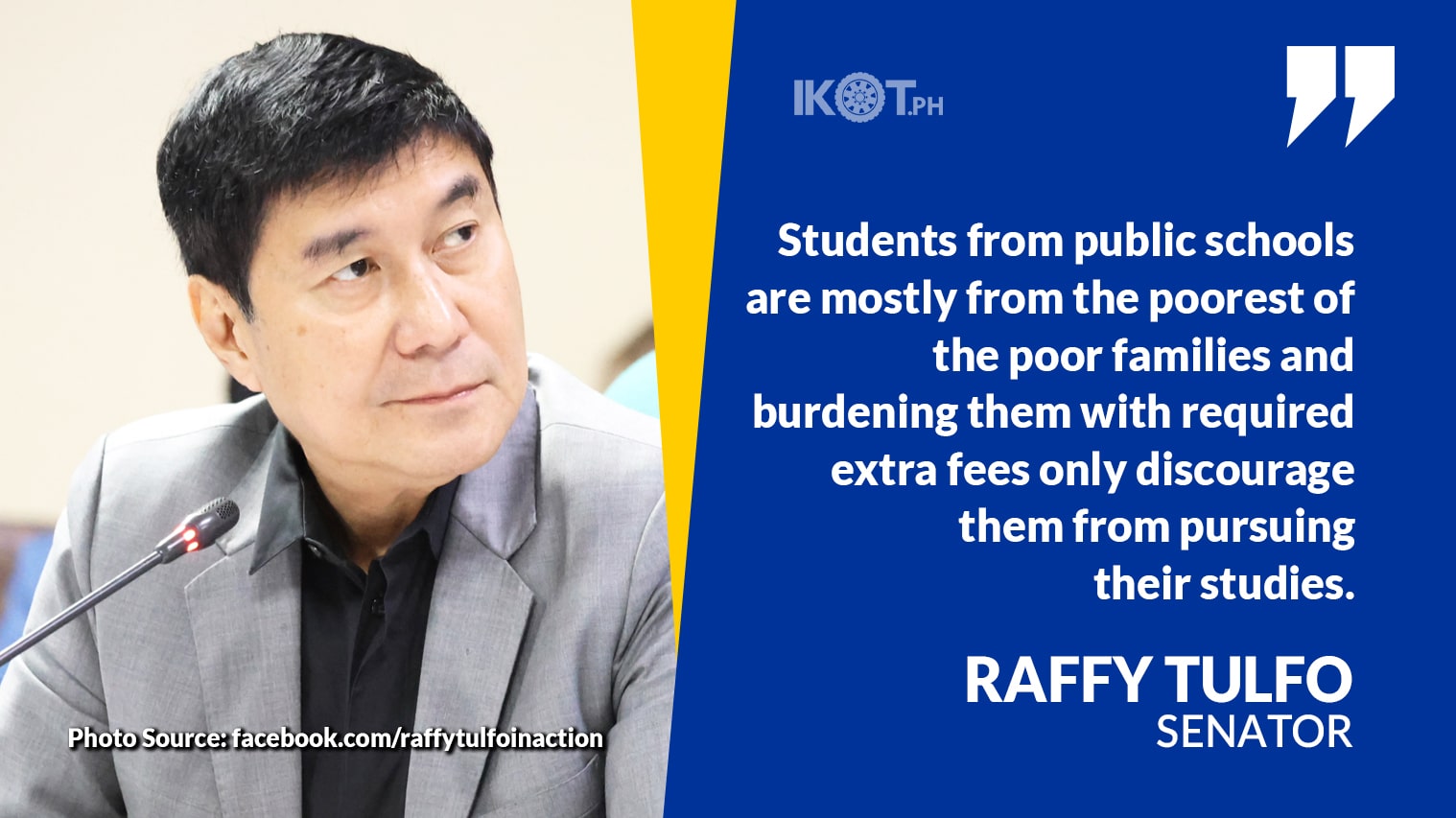 TULFO: STOP COLLECTION OF FEES IN PUBLIC SCHOOLS — IKOT.PH