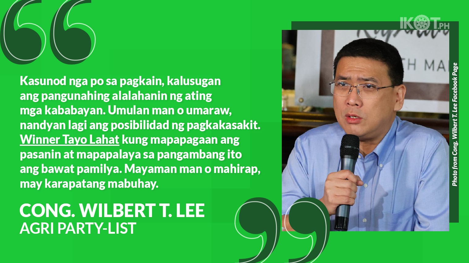 LEE BATS FOR ENSURED HEALTHCARE FOR DISADVANTAGED — IKOT.PH