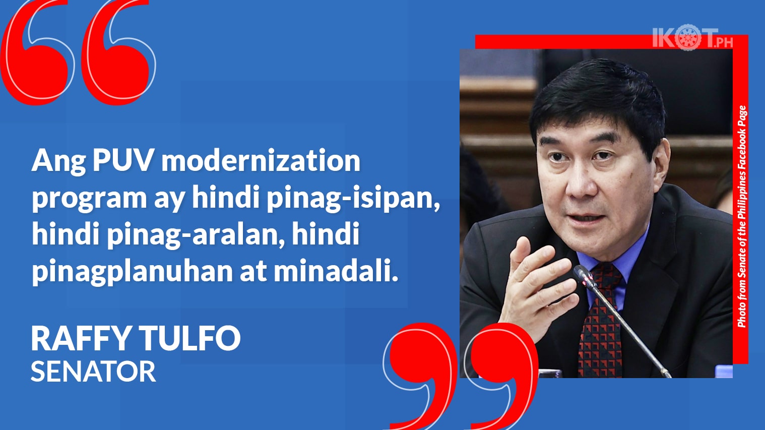 Tulfo Wants Puv Modernization Program Suspended — Ikot Ph