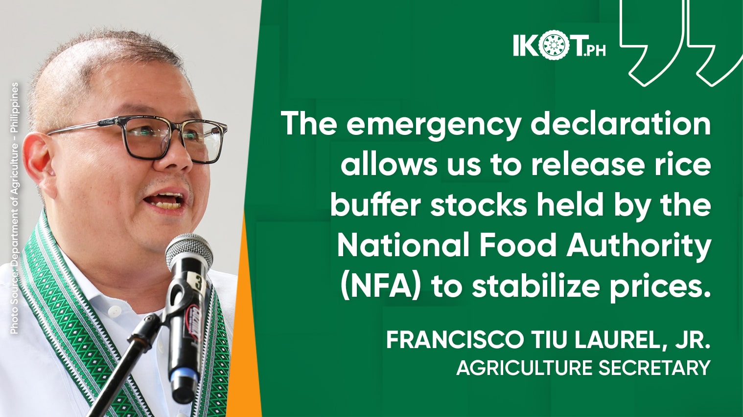 TIU LAUREL DECLARES RICE FOOD SECURITY EMERGENCY — IKOT.PH